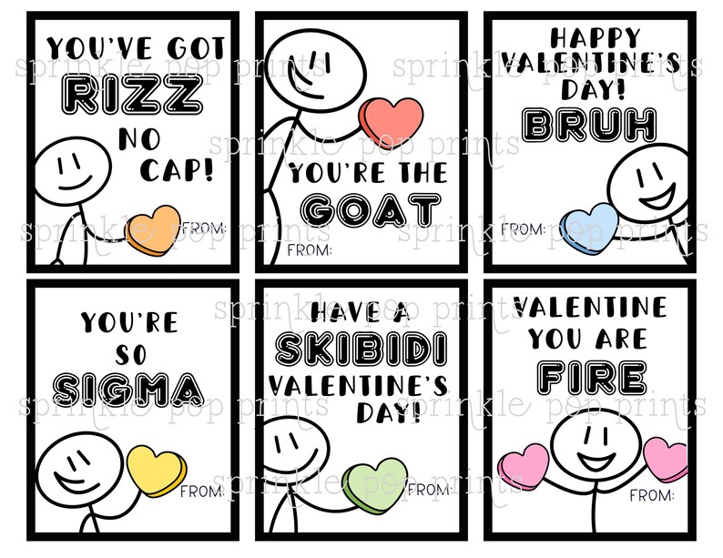Printable Gen Alpha Slang Candy Hearts Valentines Day Cards for Schoo ...