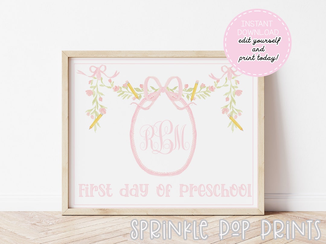 Floral Frame First Day of School Sign | Watercolor First Day of School ...