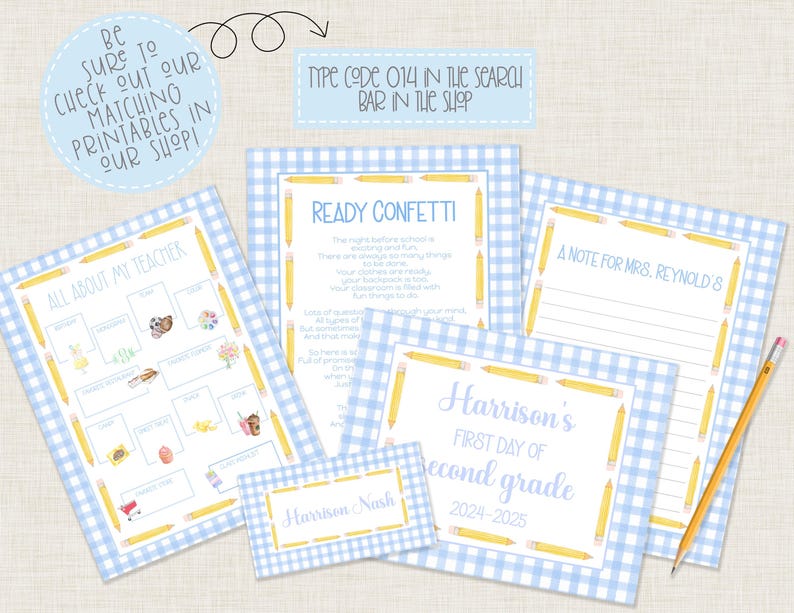 014 Back to School Name Labels Blue Gingham Pencil Border School Label ...