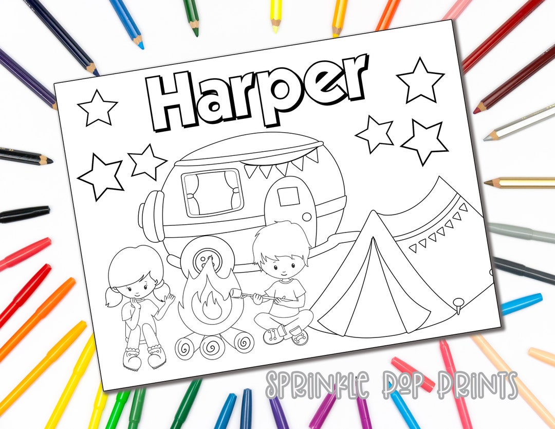 Camping | Personalized Coloring Page | You Edit | INSTANT DOWNLOAD ...