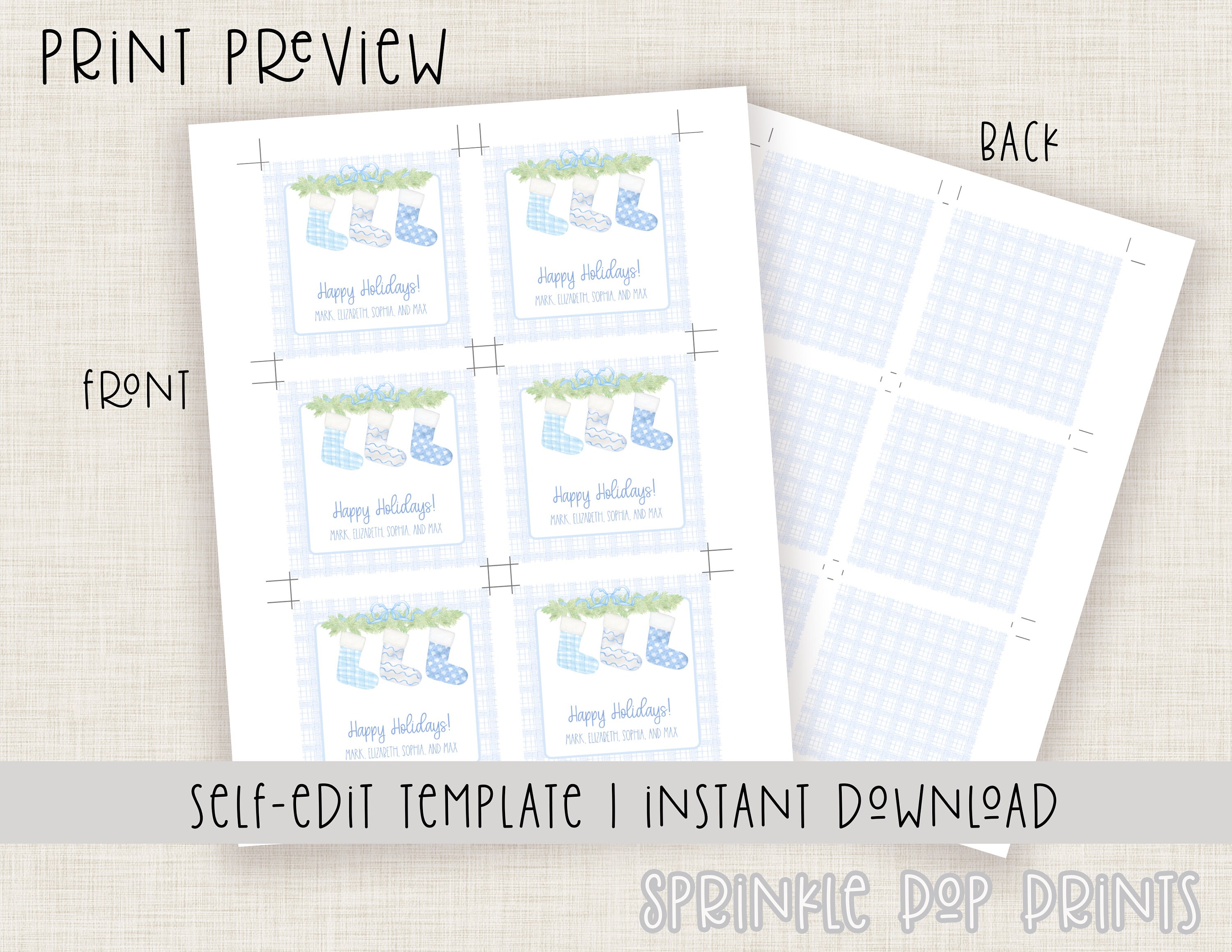 Printable Christmas Gift Tag Blue Stockings Printable Christmas ...