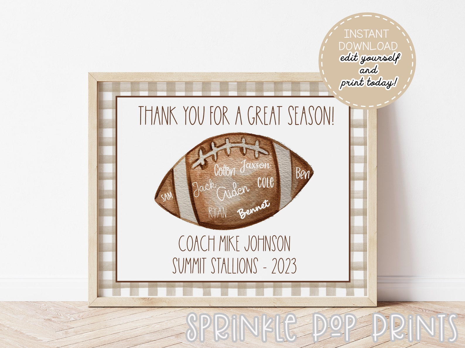 Watercolor Football Coach Gift Printable | Coach Appreciation Gift ...