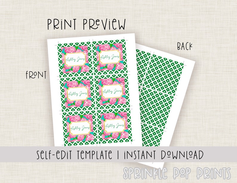 Preppy Floral Green Design Printable Enclosure Card Gift Tag Custom ...
