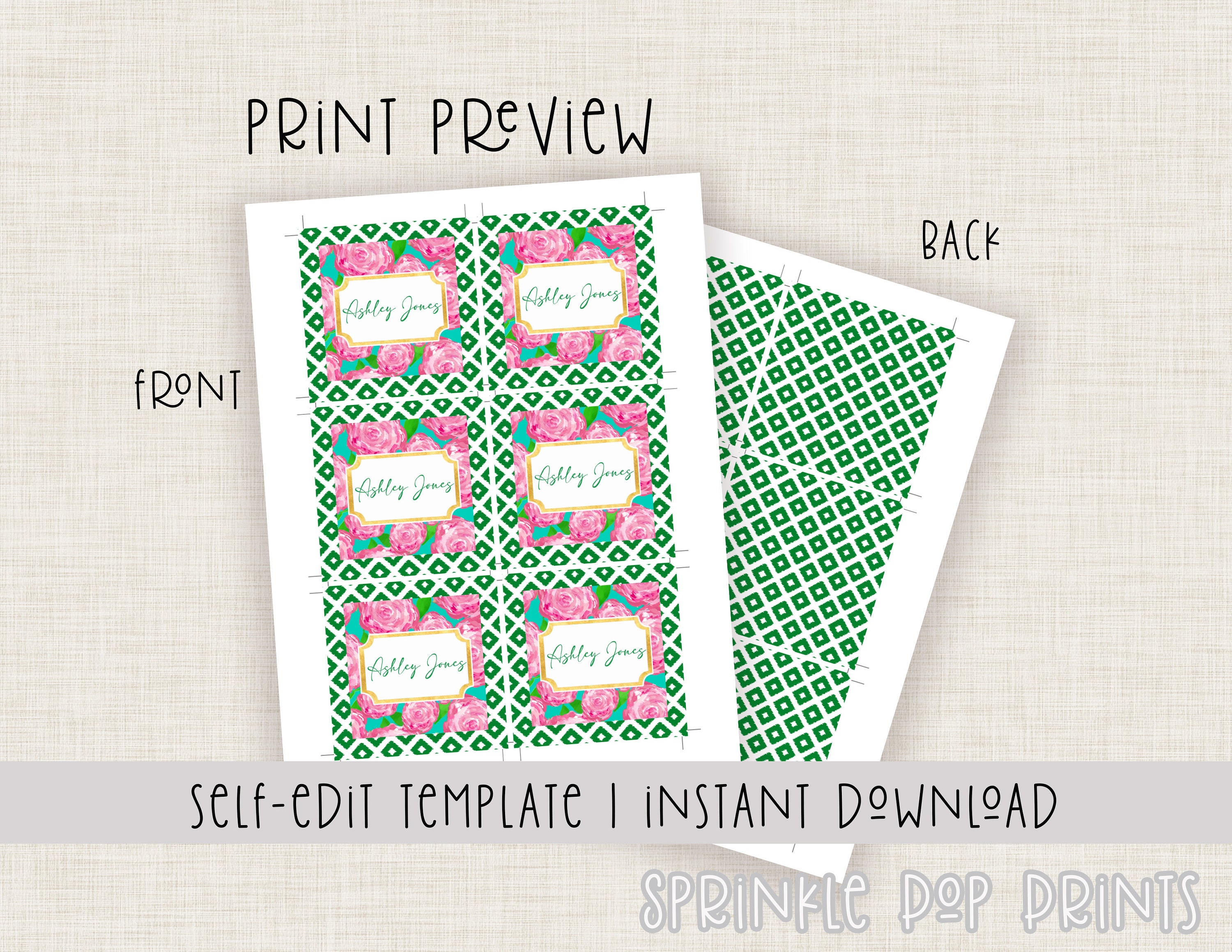 Preppy Floral Green Design Printable Enclosure Card Gift Tag Custom ...