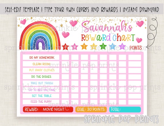 Reward Chart Editable Rainbow Reward Chart Rainbow Behavior | Etsy