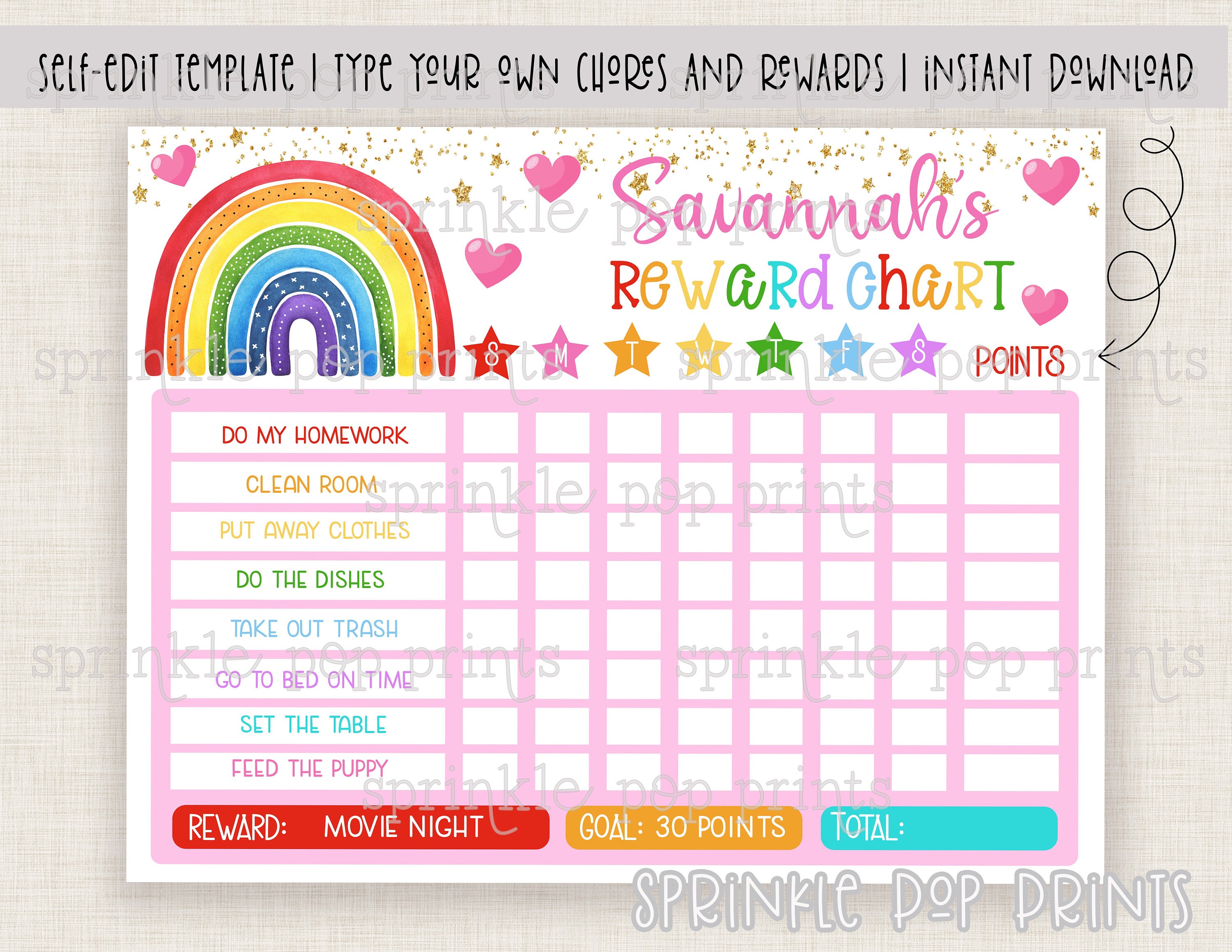 Reward Chart, Editable Rainbow Reward Chart, Rainbow Behavior Chart ...