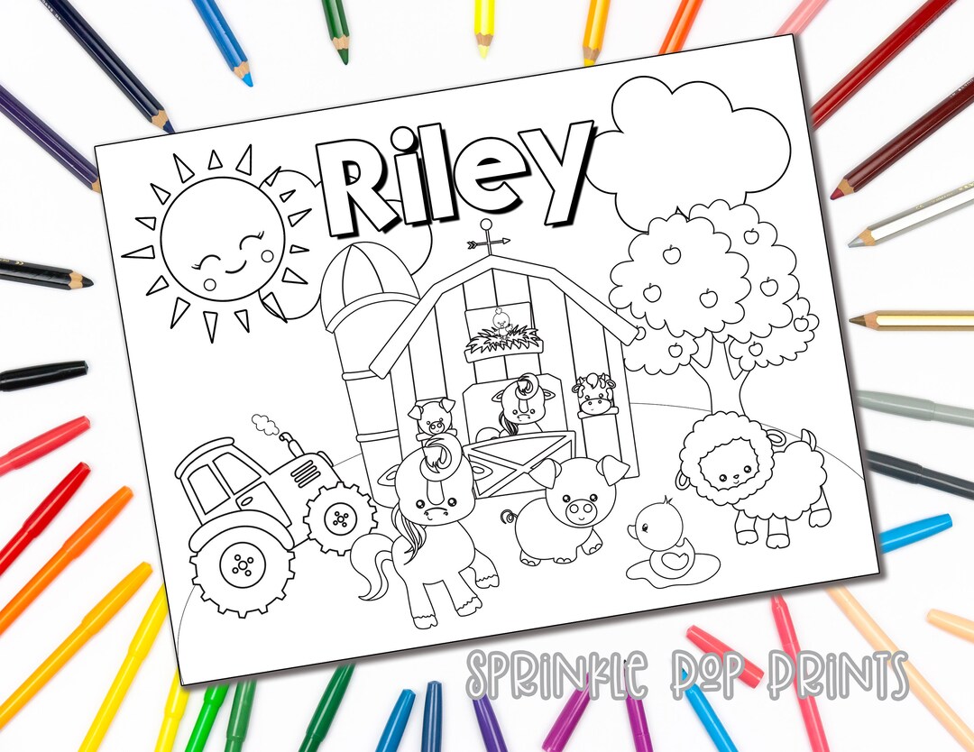 Farm | Personalized Coloring Page | You Edit | INSTANT DOWNLOAD ...