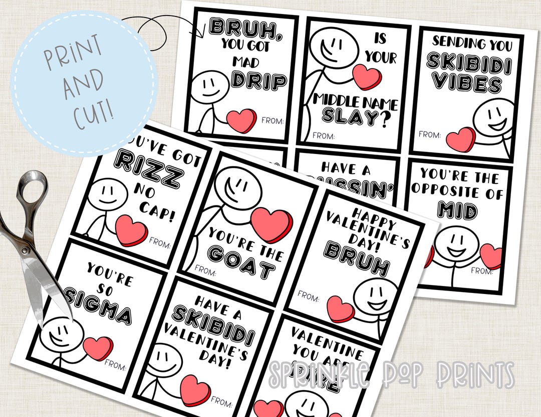 Printable Gen Alpha Slang Candy Hearts Valentines Day Cards for Schoo ...