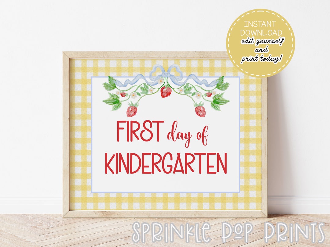 Yellow Gingham First Day of School Sign | Watercolor First Day of ...