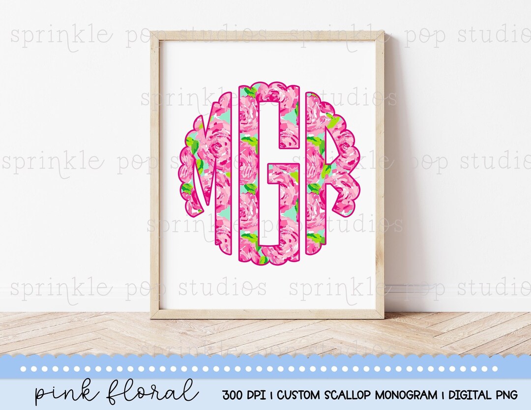 Fancy Pink Floral Scalloped Monogram | Custom Monogram | Digital Design ...