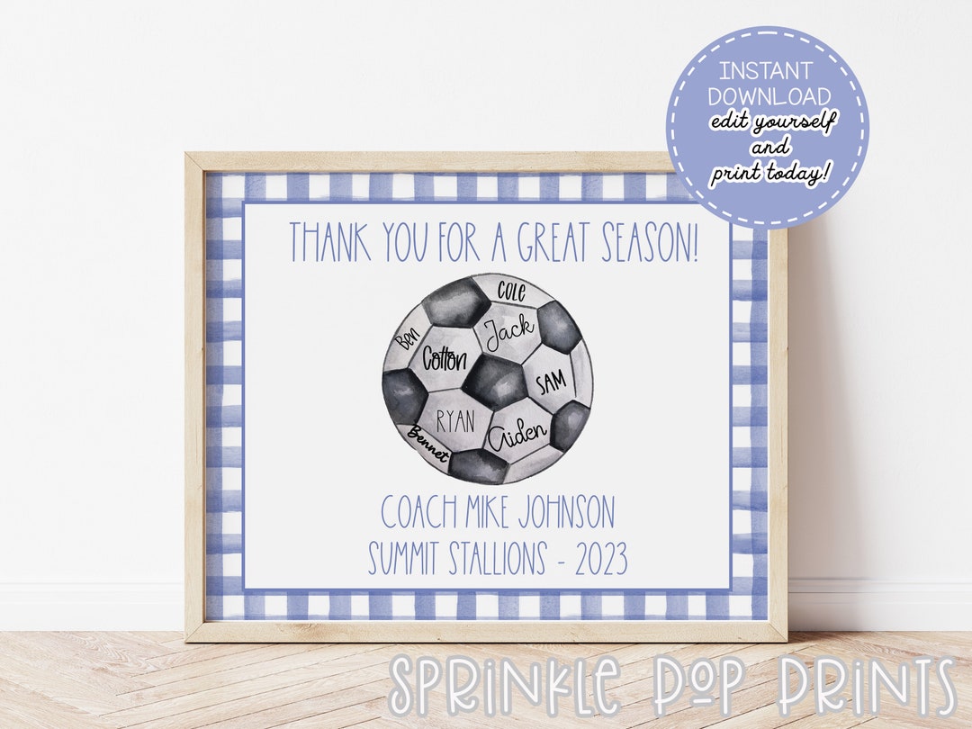 Watercolor Soccer Coach Gift Printable Coach Appreciation Gift Team ...