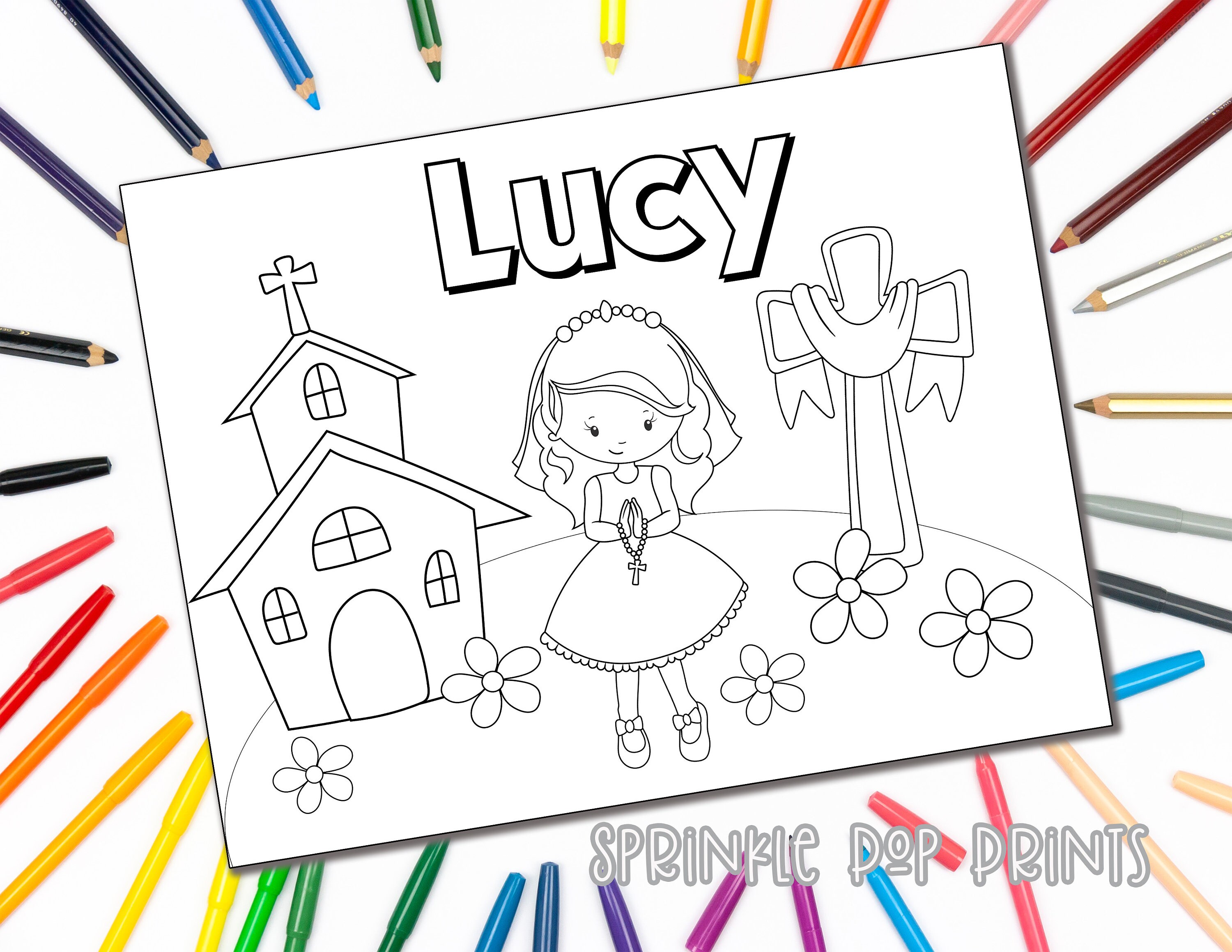 First Communion Girl | Personalized Coloring Page | You Edit | INSTANT ...