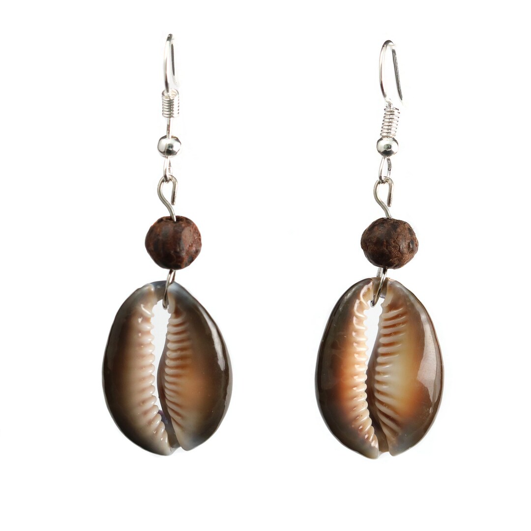 Elegant Brown Kauri Shell Cowry Shell Shell Earrings Earrings Earrings ...