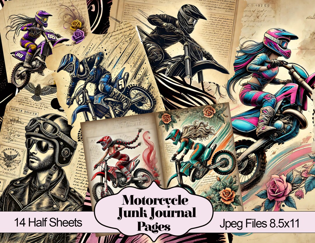 Motorcycle Junk Journal Pages Motorcycle Half Sheets Digital Collage ...