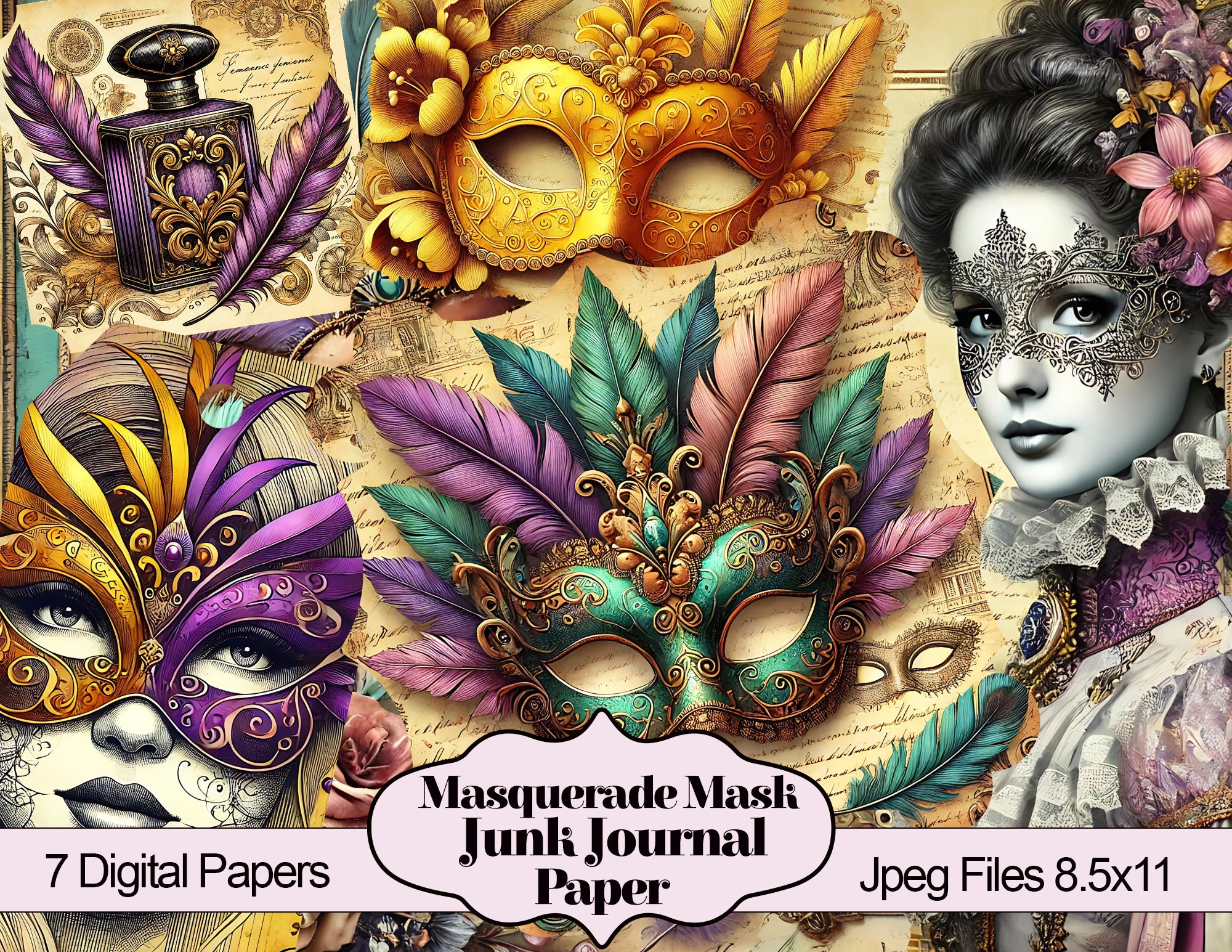 Masquerade Mask Junk Journal Paper Masquerade Journal Kit Digital ...