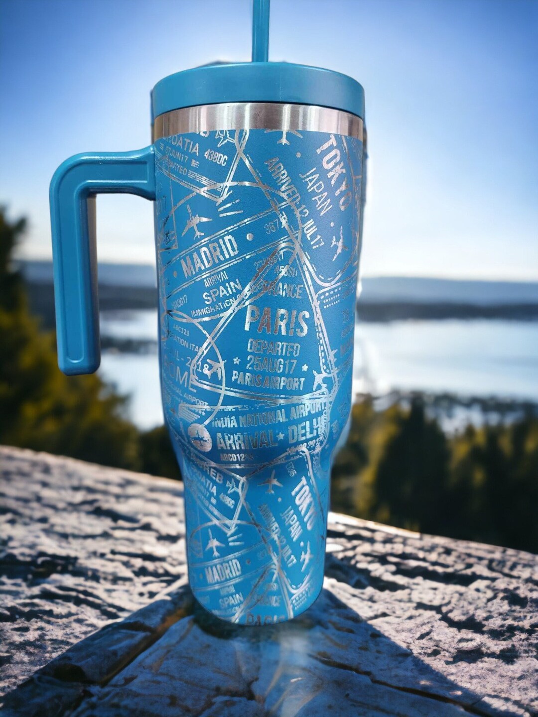 Passport Stamps 40oz Travel Mug, Custom Engraved - Etsy
