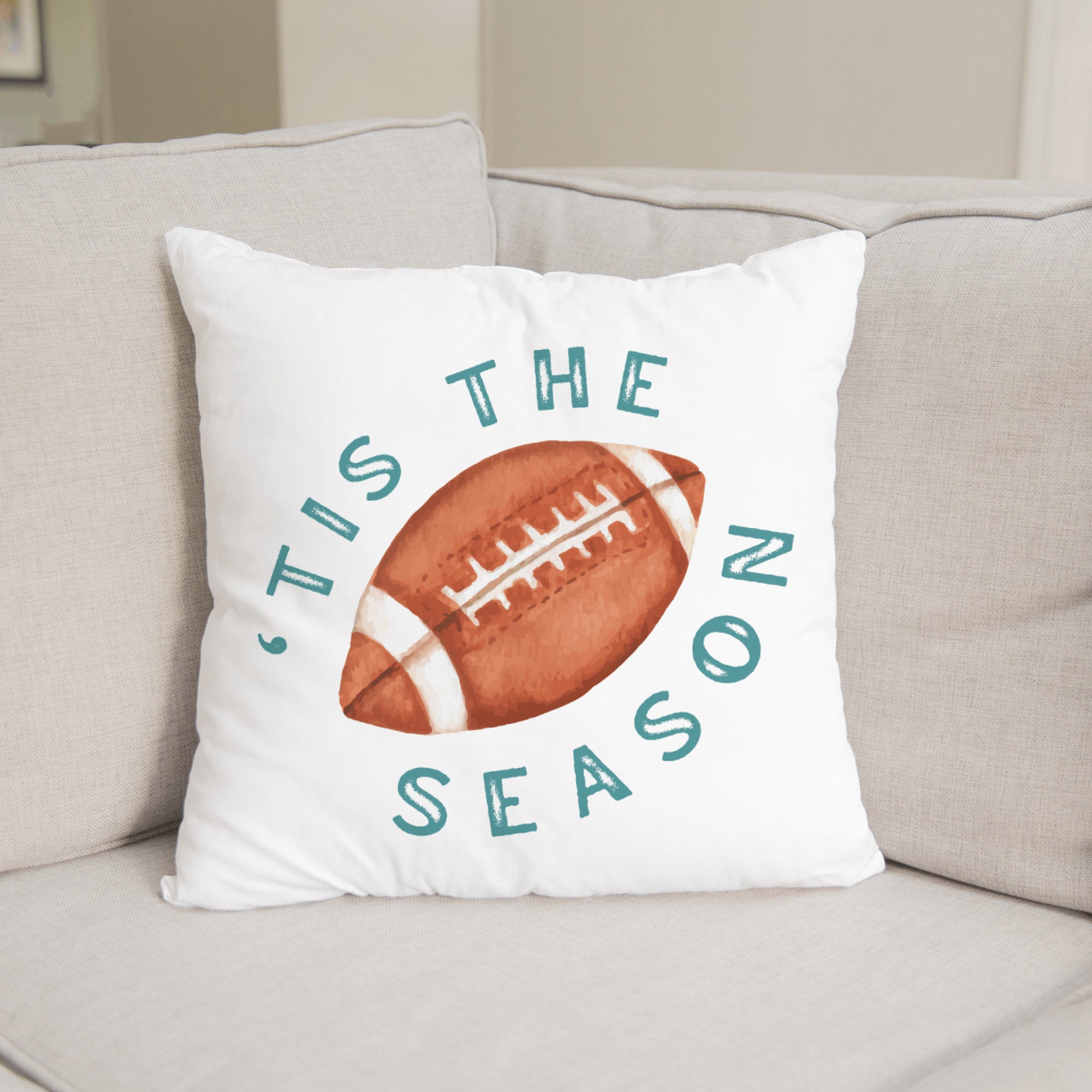 Modern Farmhouse Football Themed Throw Pillow, Stylish Football Throw ...