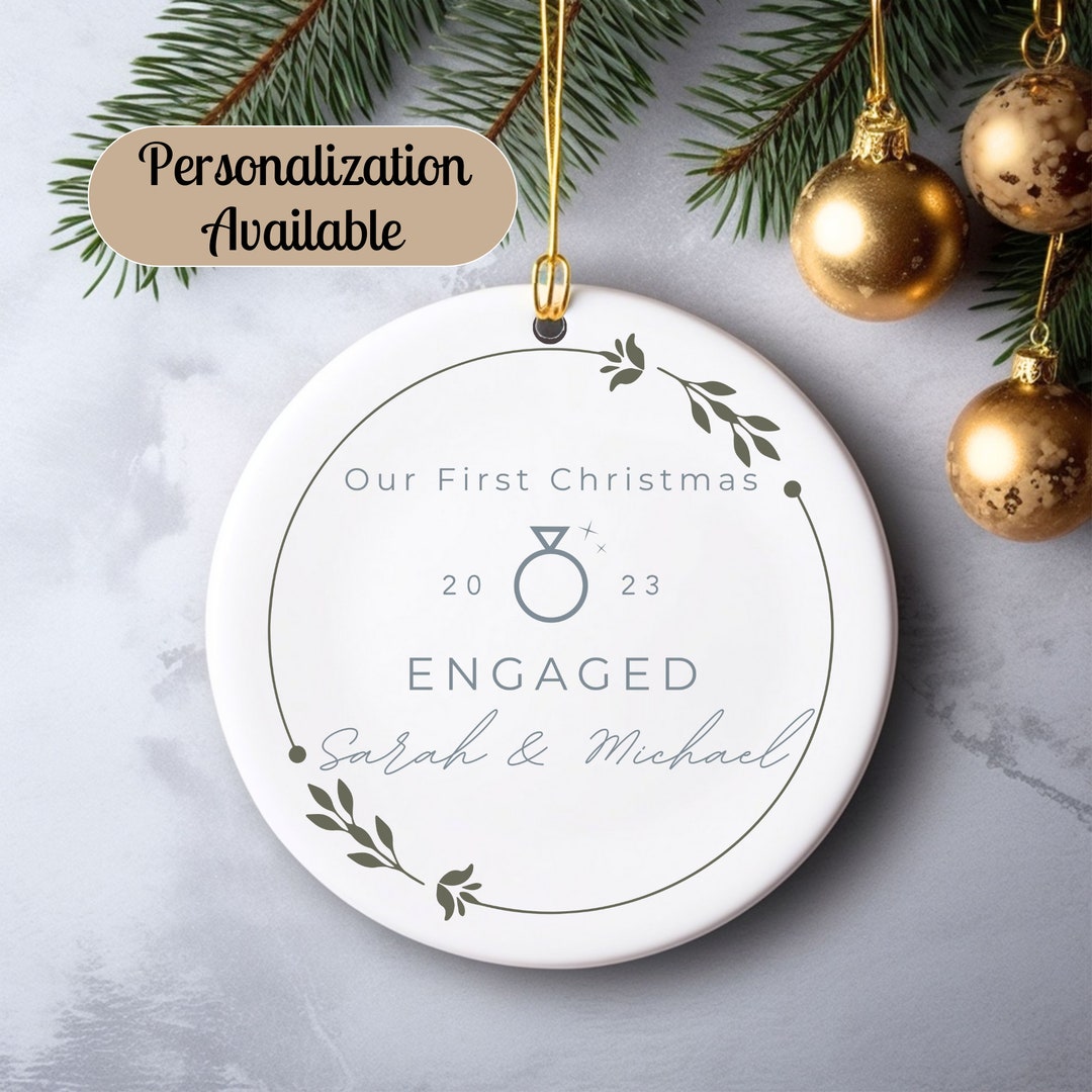 Our First Christmas Engaged Ornament, Custom Names Engagement Couple ...