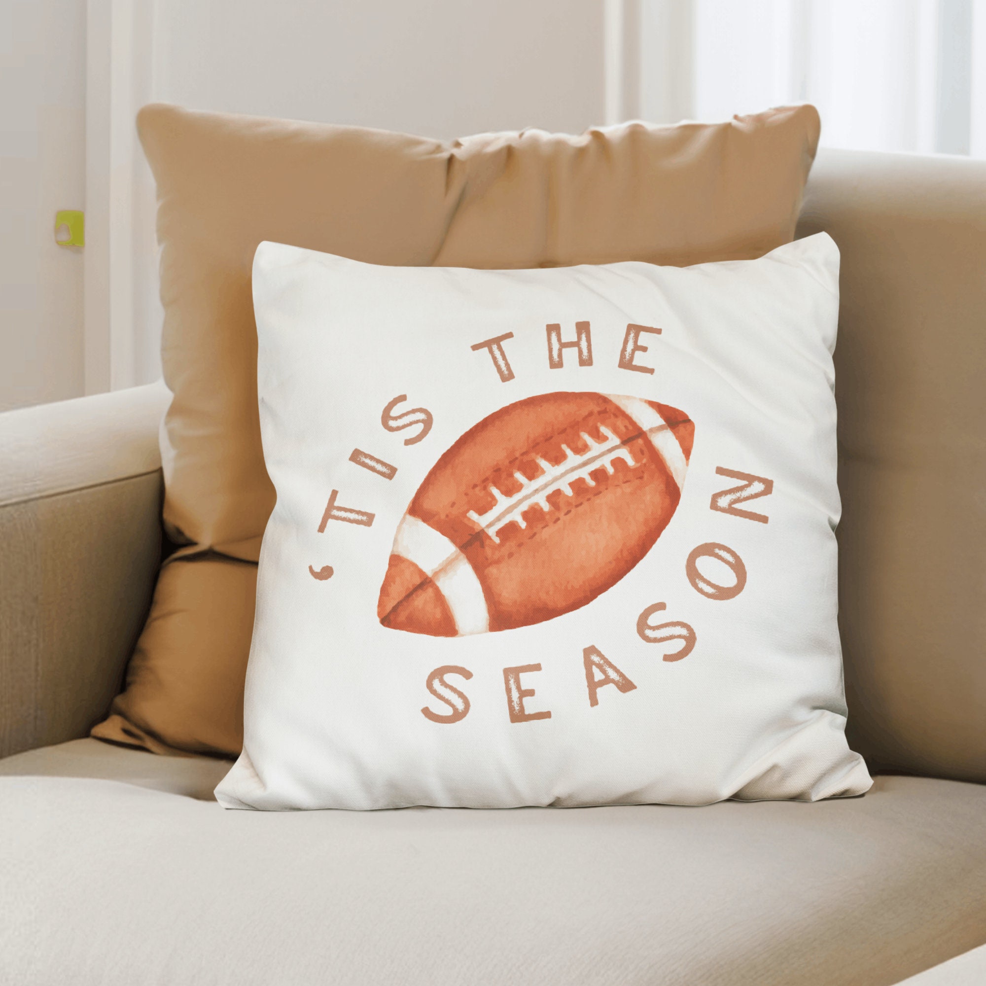 Modern Farmhouse Football Themed Throw Pillow, Stylish Football Throw ...