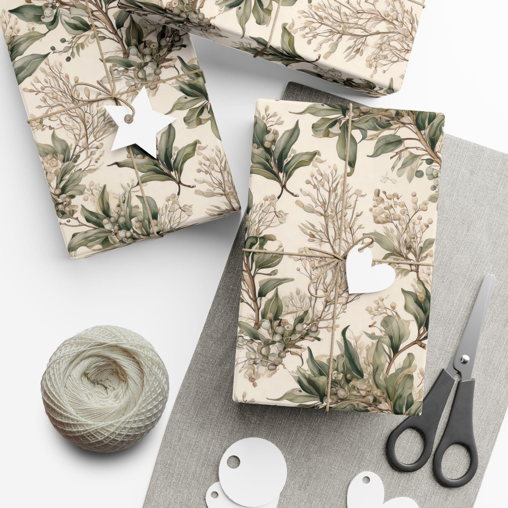 Botanical Wrapping Paper, Sage Green Leaves, Watercolor Floral Print - Etsy