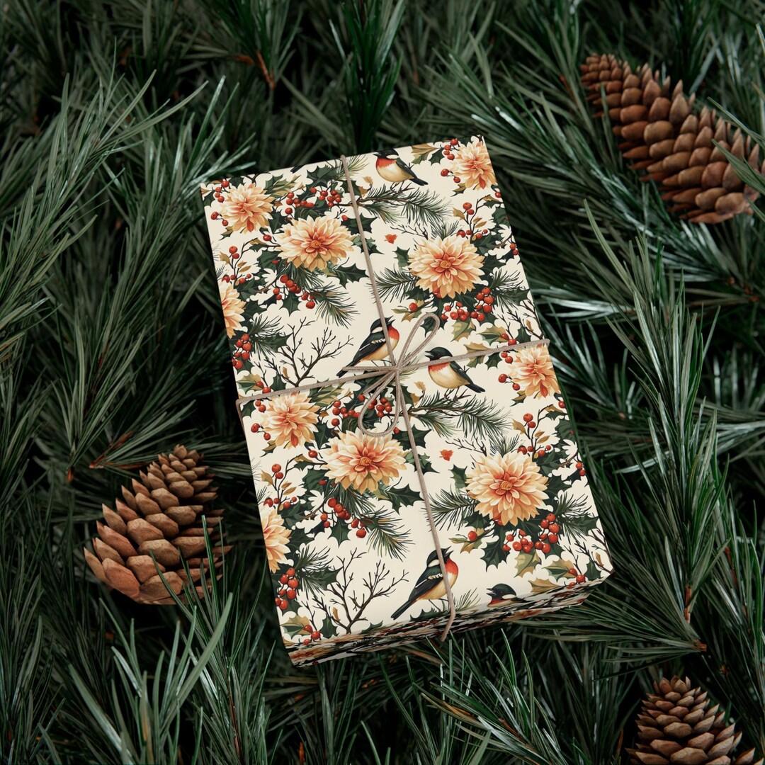 Vintage Christmas Wrapping Paper,christmas Birds Gift Wrap,birds Design ...