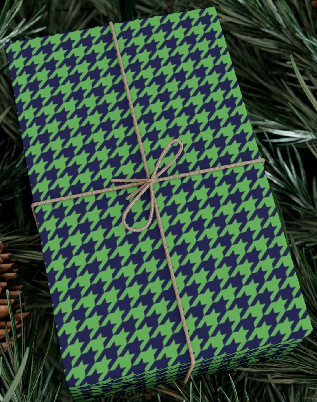 Wrapping Paper, Green and Navy Houndstooth Gift Wrap, Bold Patterned ...