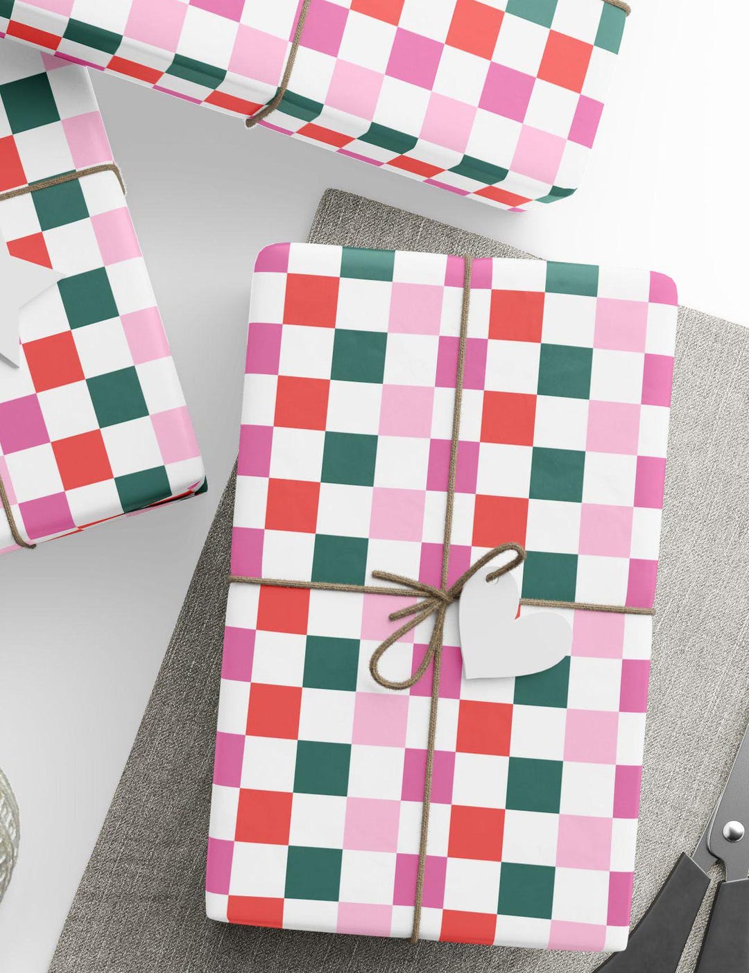 Festive Checkerboard Wrapping Paper,christmas Giftwrap,preppy Chic ...