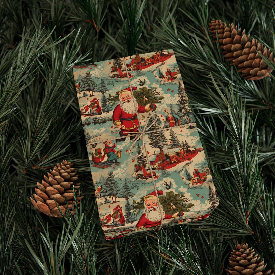 Vintage Christmas Wrapping Paper,retro Holiday Gift Wrap,festive Gift ...