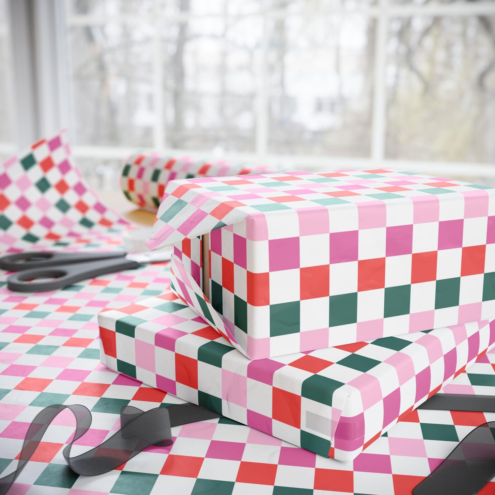 Festive Checkerboard Wrapping Paper,christmas Giftwrap,preppy Chic ...