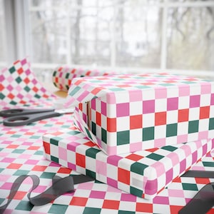 Festive Checkerboard Wrapping Paper,christmas Giftwrap,preppy Chic ...