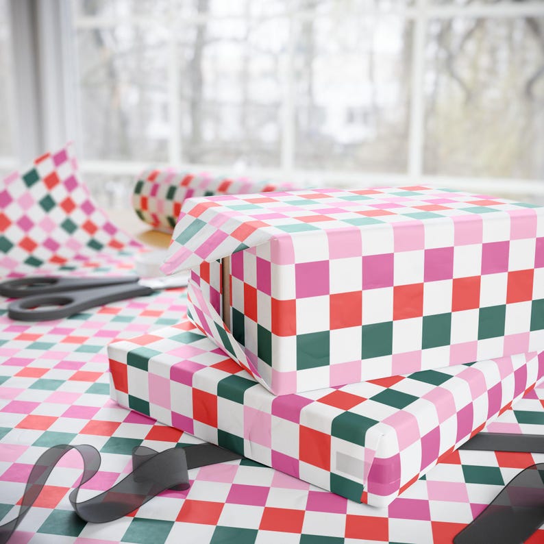 Festive Checkerboard Wrapping Paper,christmas Giftwrap,preppy Chic ...