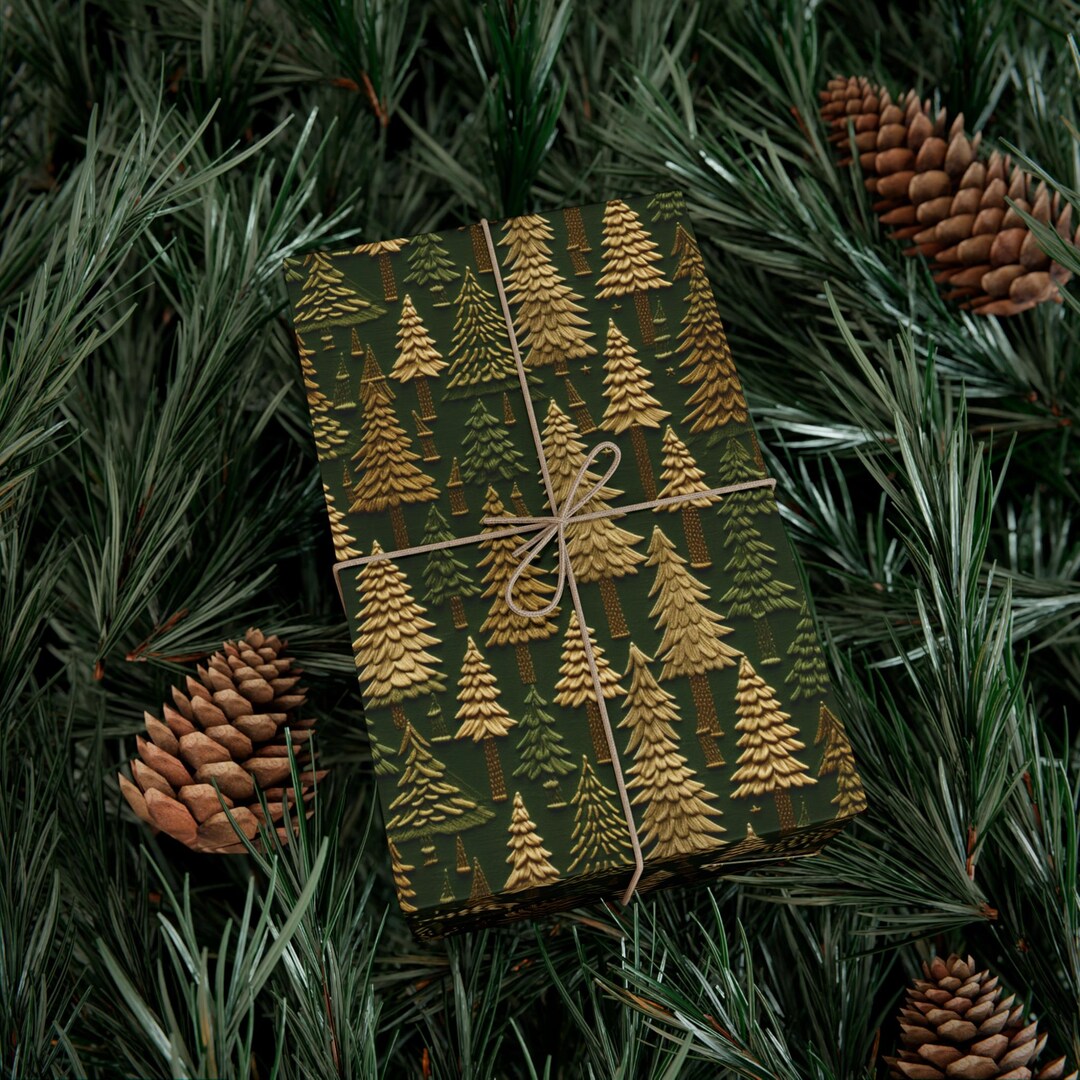Forest Gift Wrap,tree Wrapping Paper,xmas Wrapping Paper,pine Tree Gift ...
