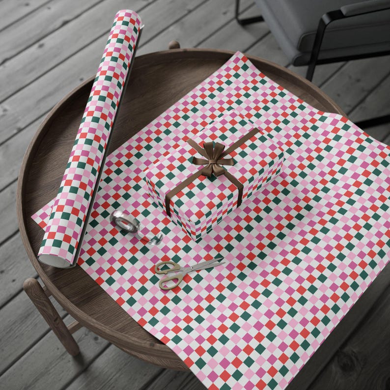 Festive Checkerboard Wrapping Paper,christmas Giftwrap,preppy Chic ...