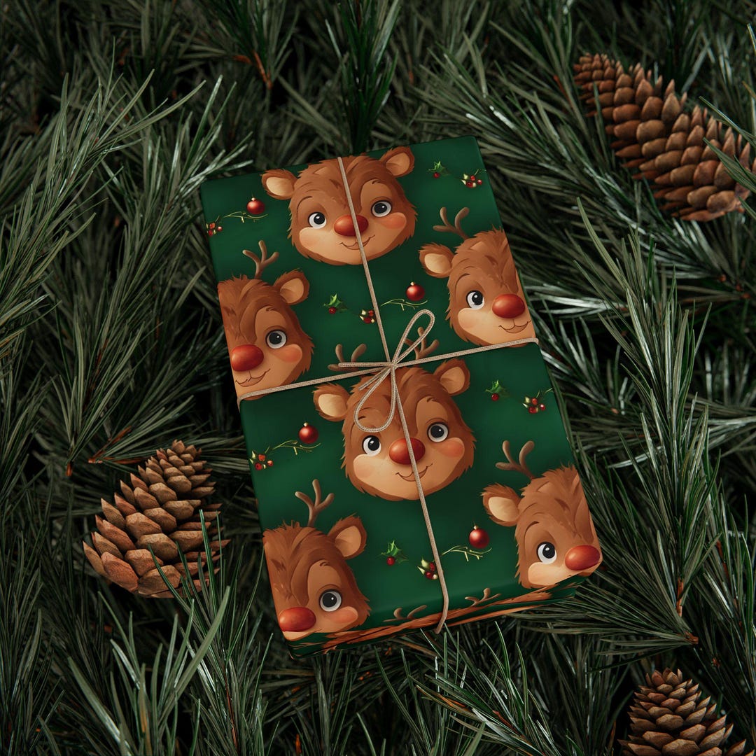 Reindeer Wrapping Paper,kids Christmas Paper,unique Christmas Gift Wrap ...