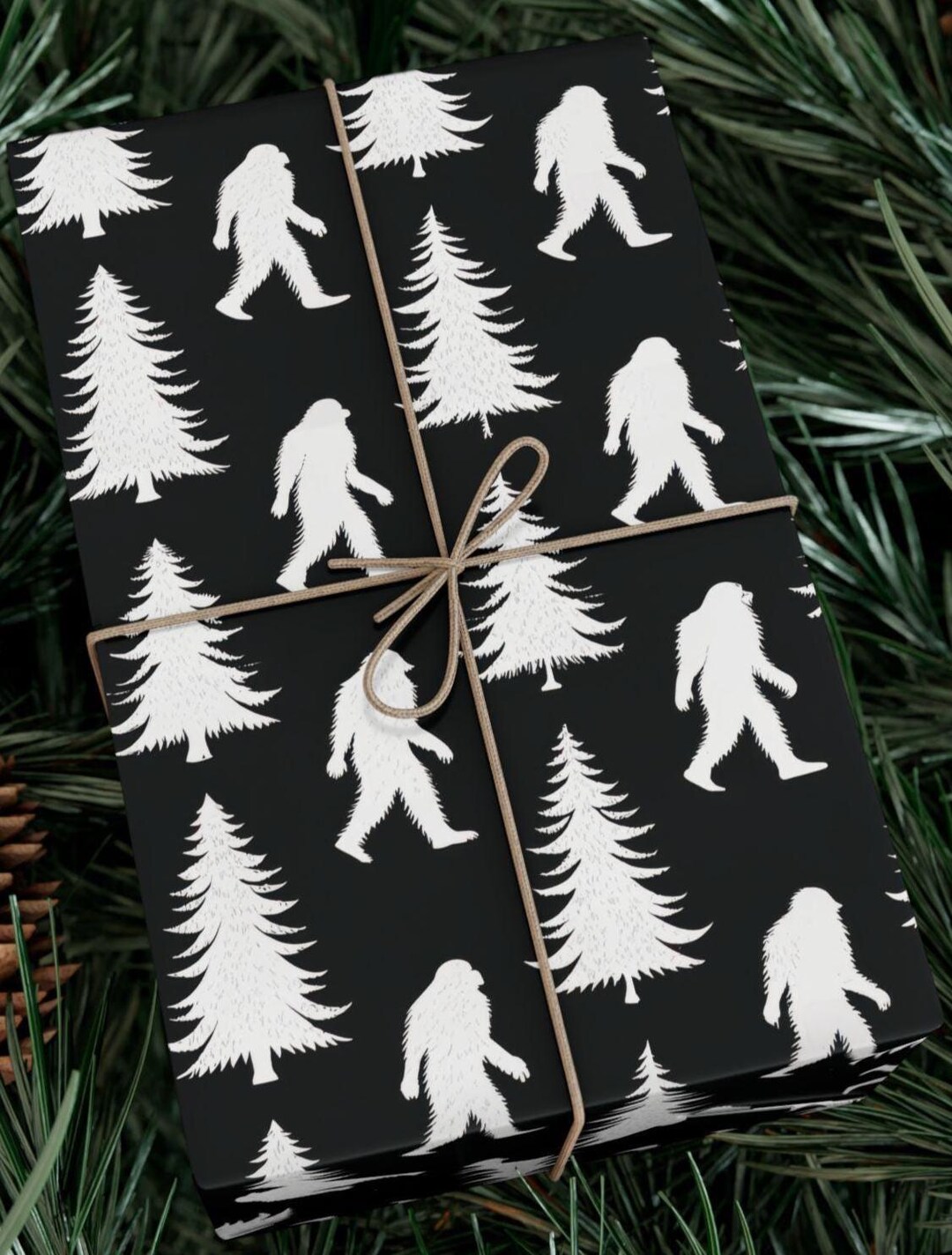 Bigfoot Christmas Wrapping Paper, Sasquatch Forest Pattern - Etsy