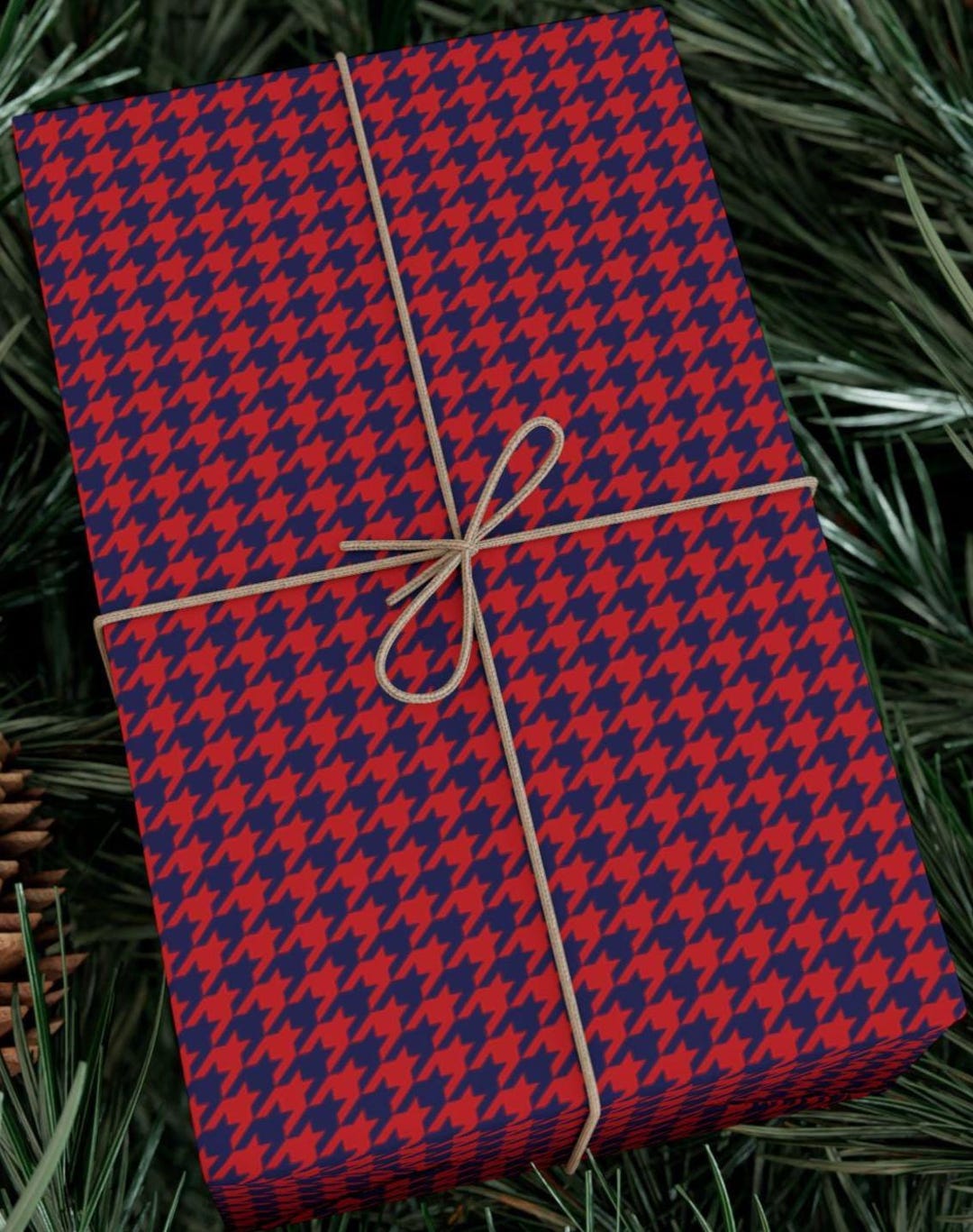 Wrapping Paper, Red and Navy Houndstooth Gift Wrap, Classic Preppy ...