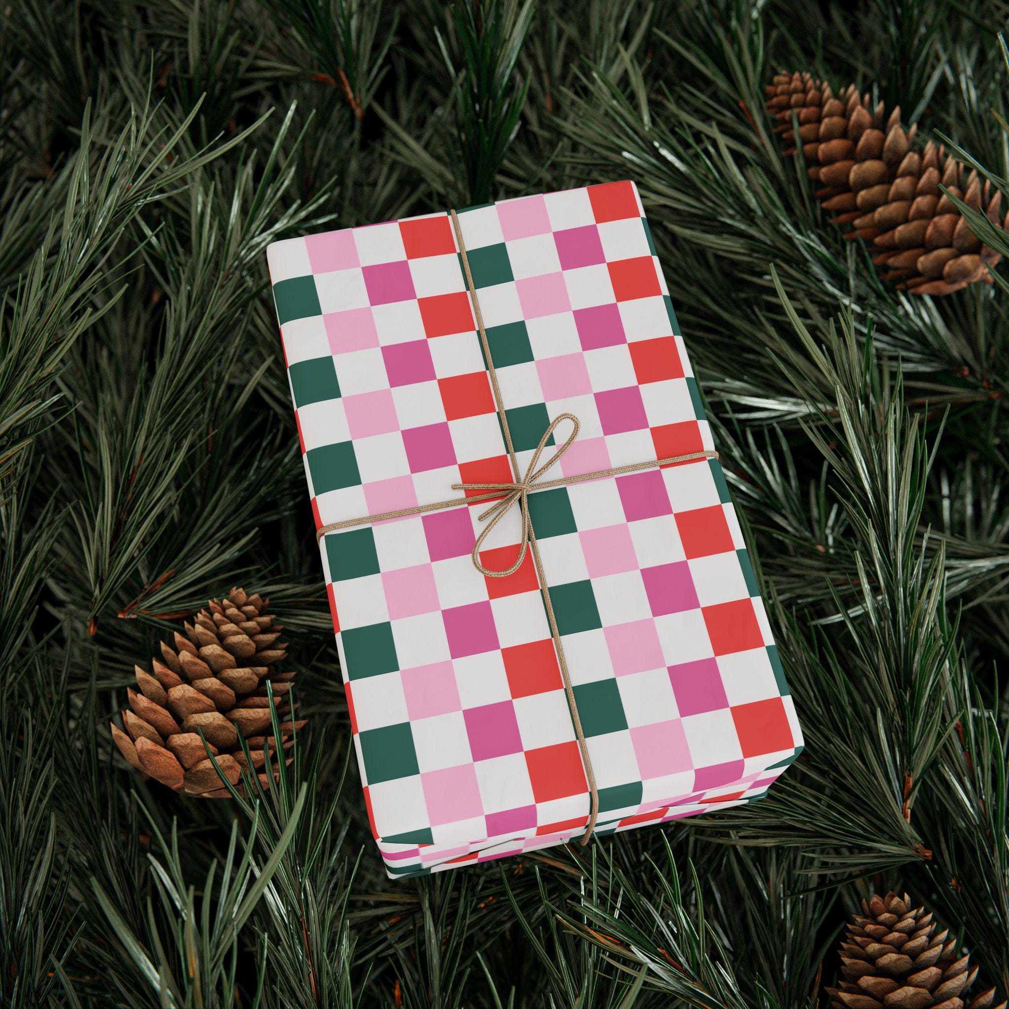 Festive Checkerboard Wrapping Paper,christmas Giftwrap,preppy Chic ...