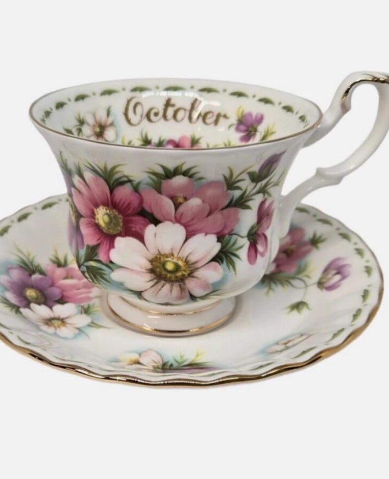 Royal Albert Flower of the Month October COSMOS Teacup and Saucer ...