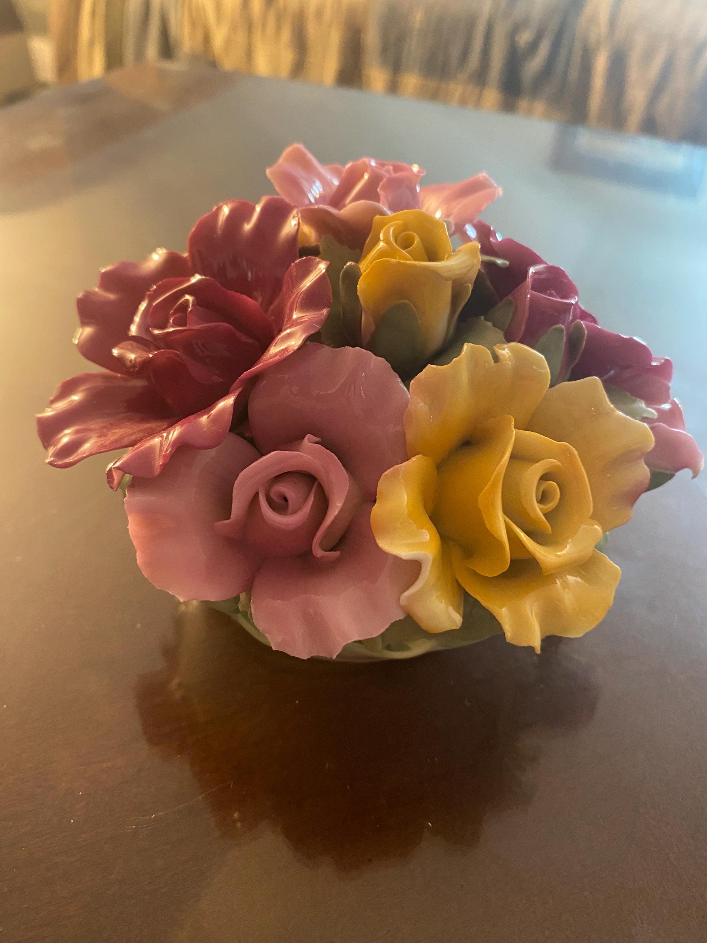 Vintage Porcelain Flower and Music Box in the Old Country Rose Pattern ...