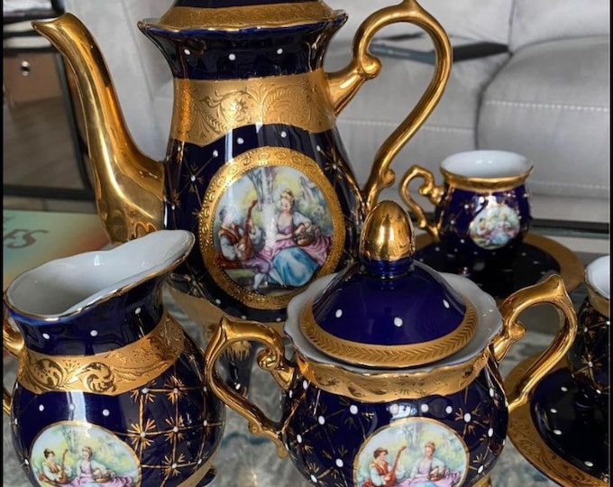 Vintage Limoges Design Decorative Porcelain Footed Tea Service . - Etsy