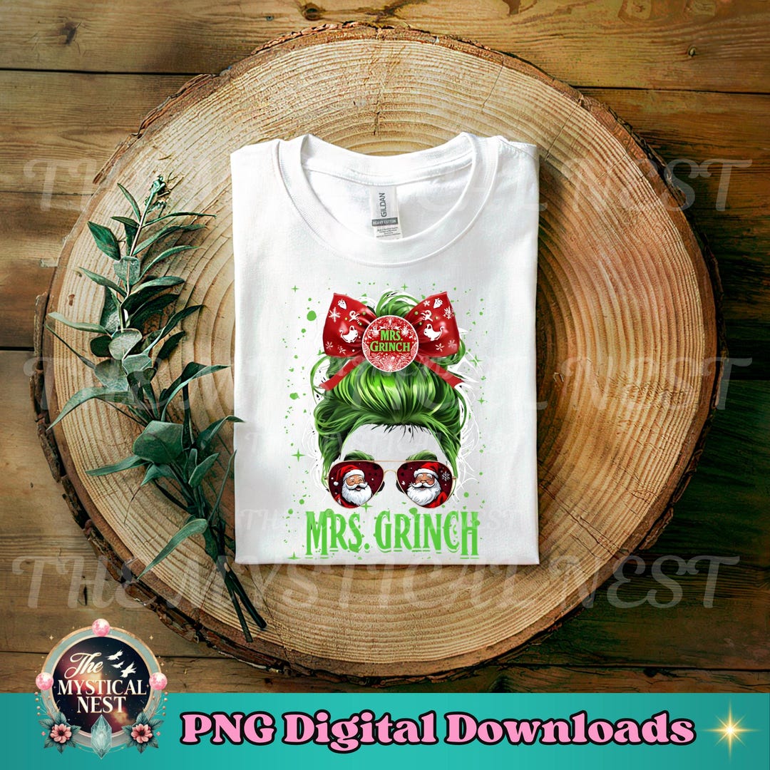 Merry Grinchmas PNG: Mrs. Grinch Mom Bun - Christmas Digital Download ...