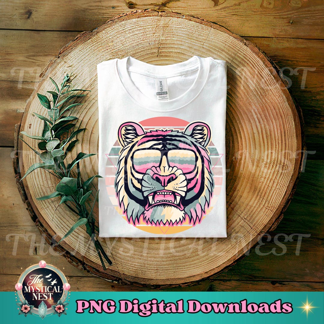 Tiger PNG Sublimation, Retro Vibes PNG, Pink Clipart Design, Instant ...