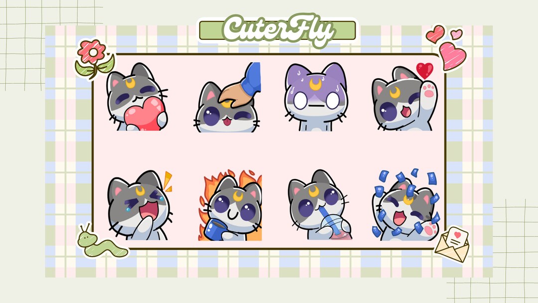 Cute Grey Kitty 8 Emotes Twitch Emotes, Discord, Youtube, Emotes, Cute ...