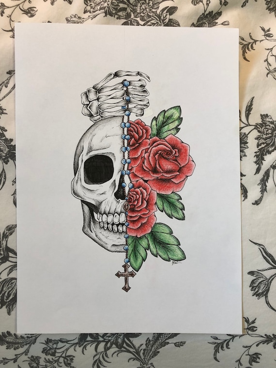 Skull And Rose Drawings In Pencil