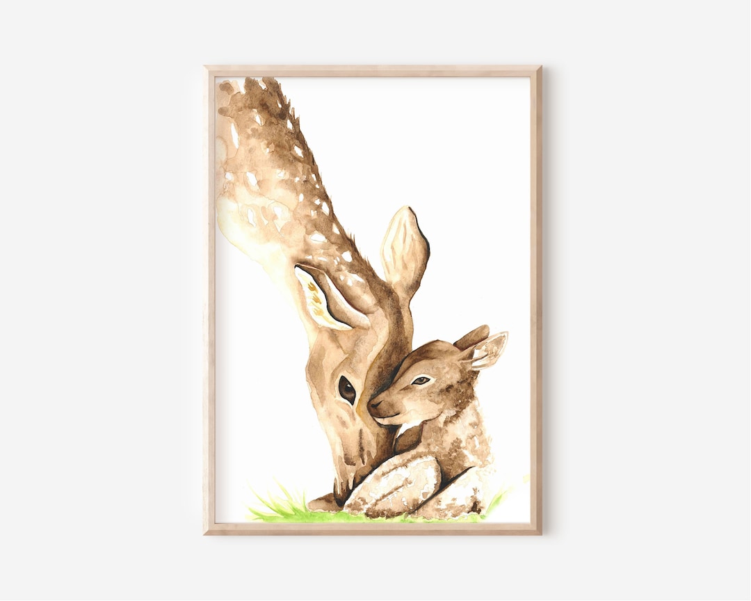 Mom With Baby Deer Fawn Children's Poster, Cute Animal Posters for ...