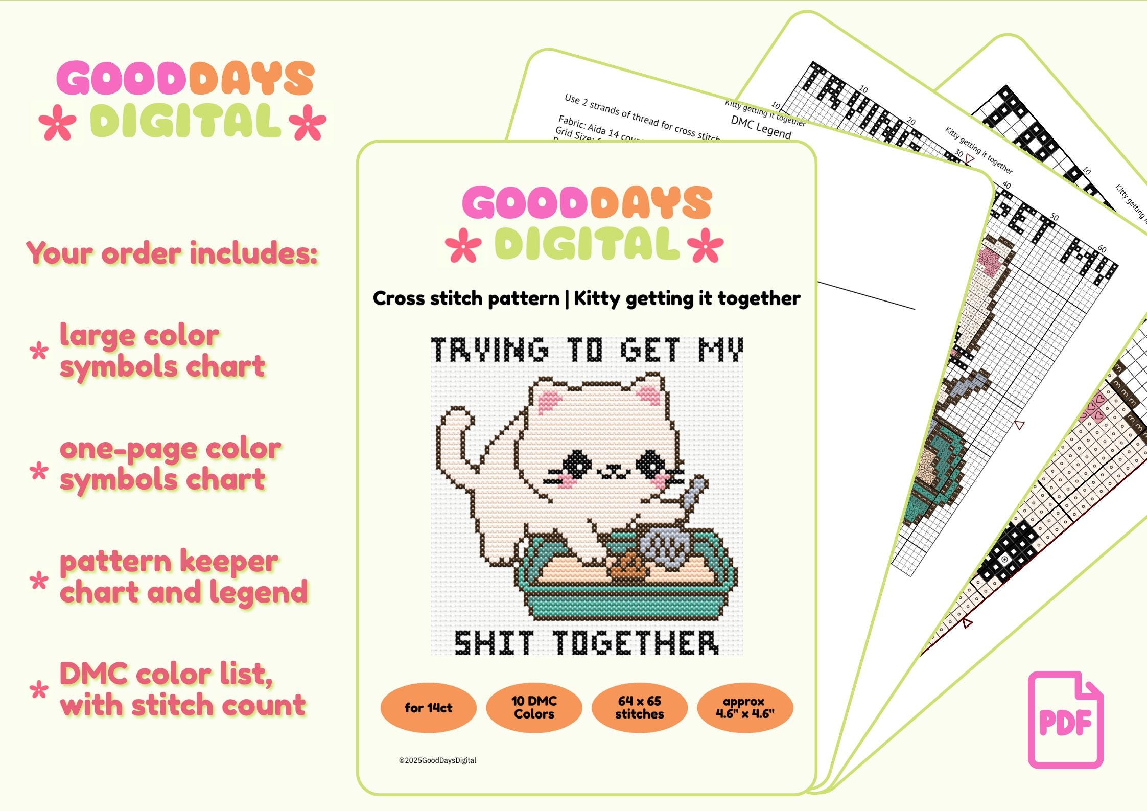 Kawaii Cat Poop Cross Stitch Pattern | Funny Snarky Quote | Sarcastic ...