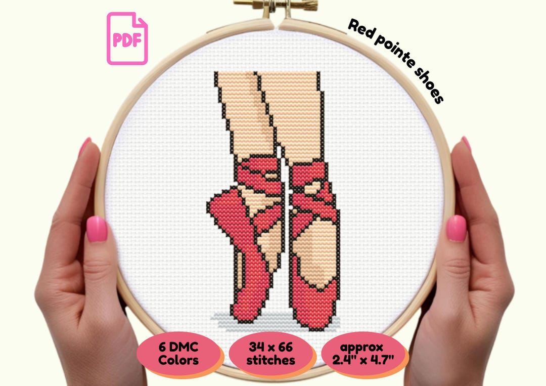 Red Ballet Pointe Shoes PDF Cross Stitch Pattern | Dance Lover Gift ...