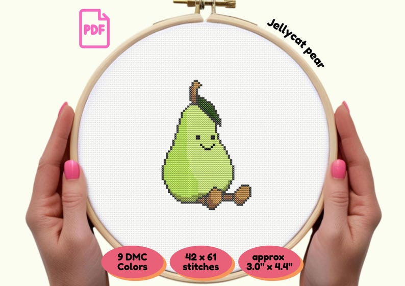 Jellycat Inspired Pear PDF Cross Stitch Pattern | Cute Fruit Plush ...