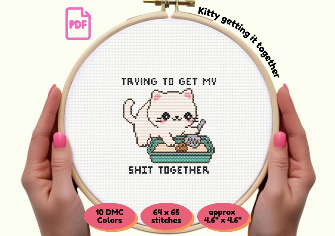 Kawaii Cat Poop Cross Stitch Pattern | Funny Snarky Quote | Sarcastic ...