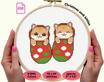 Kawaii Ginger Cats Cross Stitch Pattern | Christmas Socks Needlework ...